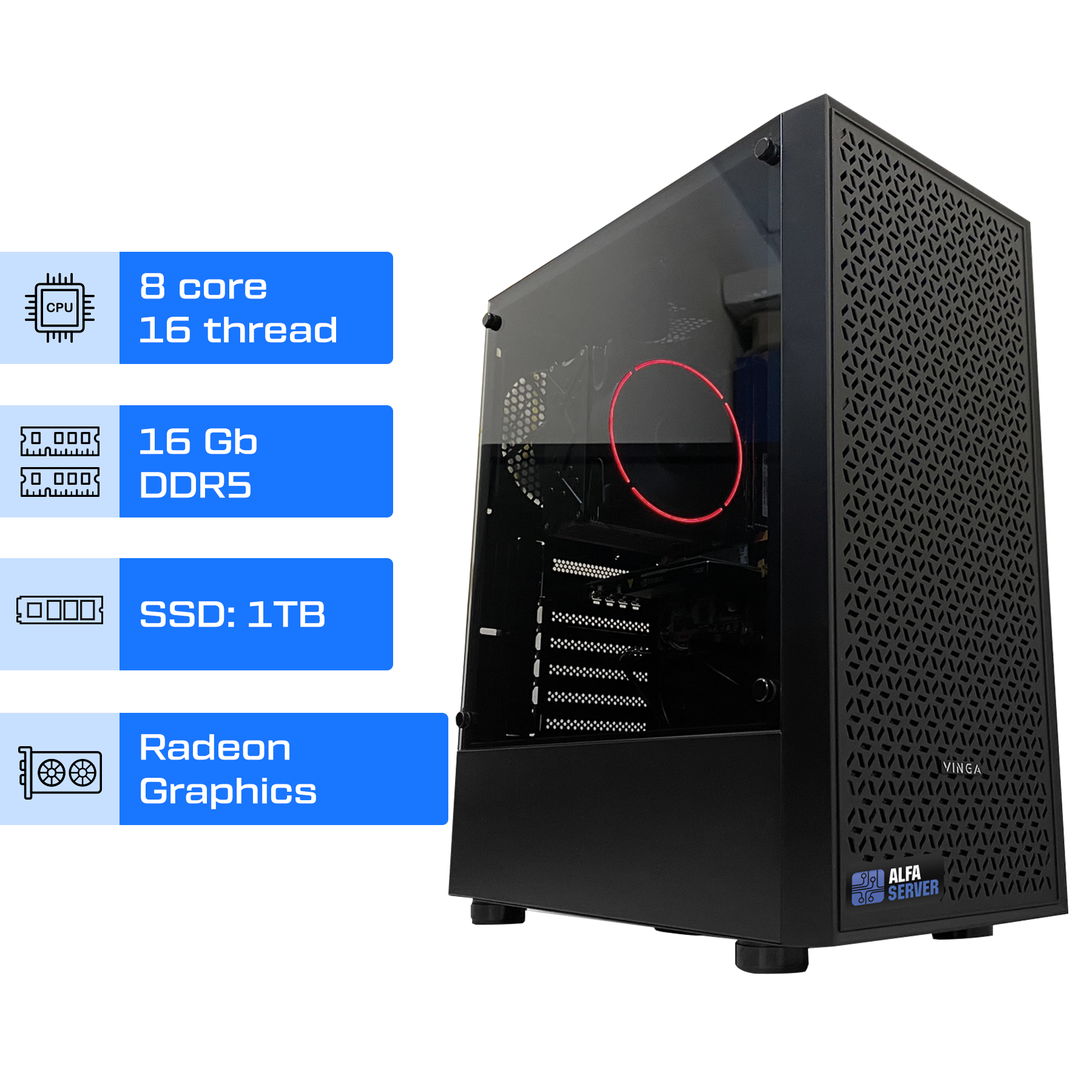 Компьютер ALFA Office 555 / AMD Ryzen 7 8700G / RAM 16GB / SSD 1TB ...